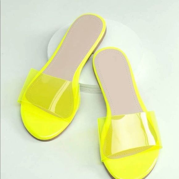 SHEIN | Shoes | Shein Neon Pvc Open Toe Slide Sandals | Poshmark